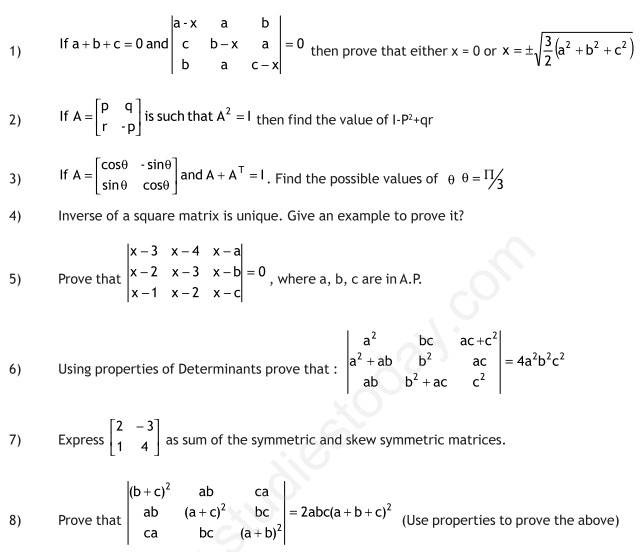 CBSE Class 12 Mathematics Matrices and Determinants Assignment Set I CBSE Class 12 Mathematics Matrices and Determinants Assignment Set I